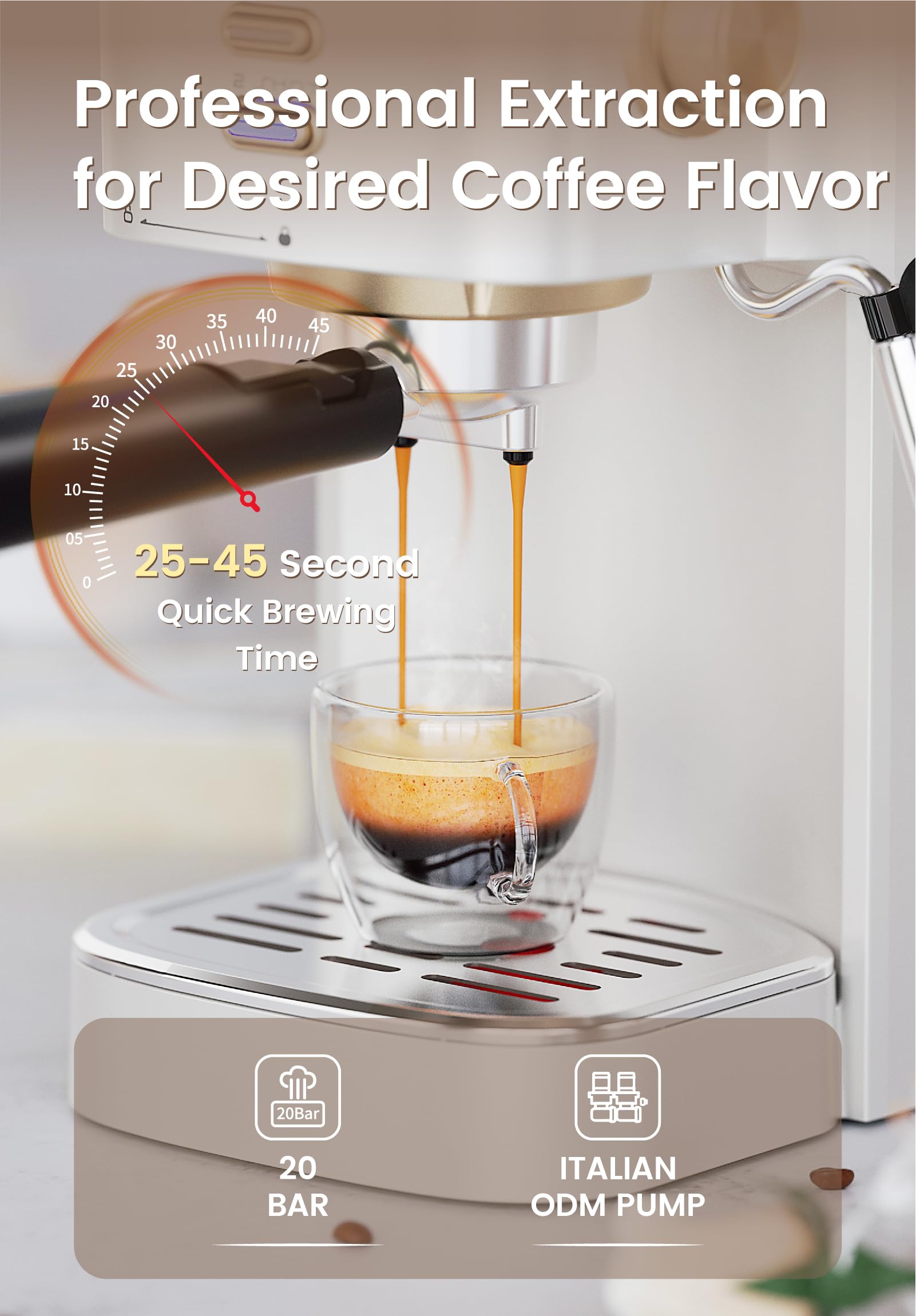 Gevi Espresso Machine 20 Bar High Pressure,Compact Espresso Machines with Milk Frother Steam Wand,Cappuccino & Latte Maker with Volume Control for Home,Espresso Maker，Gift for Coffee Lover