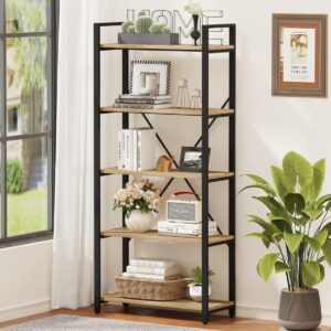 fatorri 5 tier bookshelf, industrial wood and metal book shelves for display, tall etagere bookcase and rustic shelving unit (rustic oak)