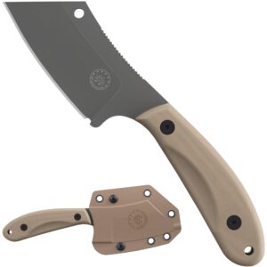 off-grid knives - hoglet edc fixed blade knife, graywash blade, coyote g10 & kydex sheath with scout and vertical belt clip, camping, hunting, hiking, camp kitchen food processing (coyote)