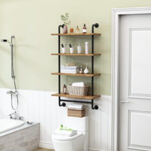 4-tier over the toilet storage rack, wall mounted bathroom organize shelf with hanging rod, above toilet storage shelf bathroom space saver