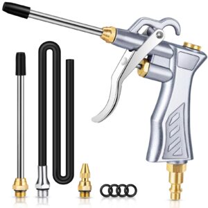 jastind air blow gun with adjustable brass air nozzle, 2 pcs steel extensions and 13.7 inch flexible flow hose, high volume air gun blower for air compressor accessories pneumatic tool dust clean