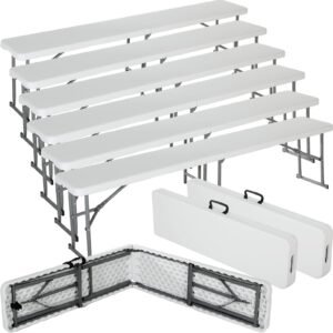 soaoo 6 pack 6ft plastic folding bench portable outdoor bench white foldable bench seating with carrying handle for indoor outdoor backyard camping picnic dining party