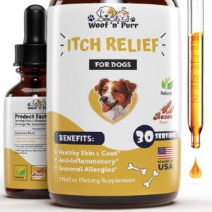 natural itch relief for dogs - dog itch relief - helps to naturally reduce itching, scratching, & more - allergy relief for dogs itching - dog itching skin relief - 1 fl oz - bacon flavor