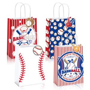 mpanwen baseball goodie bags, 16 pcs baseball themed party favor candy treat gifts bags with handle for birthday baby shower holiday party decorations