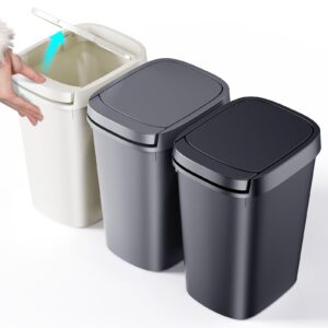 ceroelda 3 pack bathroom small trash can with lid, 10l/2.6 gal slim garbage can with press top lid, plastic wastebasket with pop-up lid for toilet, office, bedroom (muti 1, 3 pack)