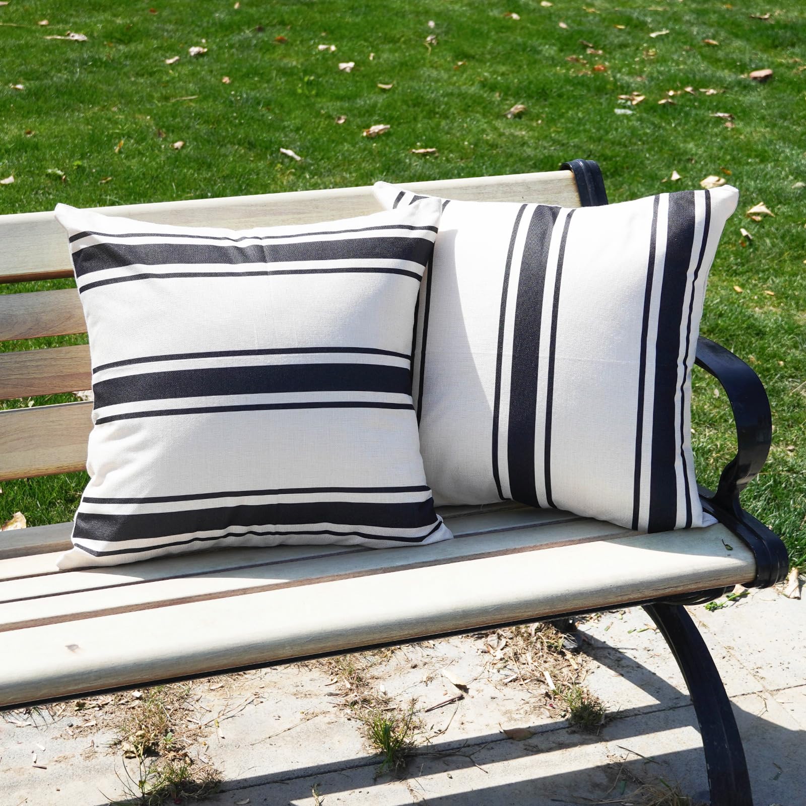 HOMFREEST Outdoor Pillow Cover 20×20 Inch Set of 2 Waterprooof Black and Beige Striped Square Throw Pillowcases Outside Bench Decorations for Patio Furniture Porch Sofa Car