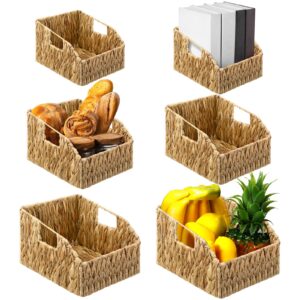 zonon 6 pcs wicker storage basket set for shelves summer woven wicker basket for storage with handles wicker pantry basket for organization hand weaving natural wicker for home laundry, 3 sizes