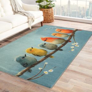 zdabaoec bird rug 4x4, cute area rugs for bedroom living room entryway, birds on a branch patterned home decor carpet, machine washable non slip indoor floor square rug