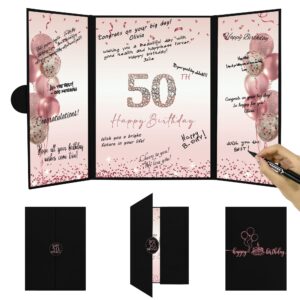 darunaxy rose gold 50th birthday party decorations for women, happy 50th birthday alternative signature guest book black pink 50 birthday signing card board party supplies cheers to 50 years old gift