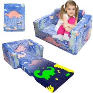 maigandamai toddler sofa 2 in 1 kids sofa with blanket toddler chair couch with removable cover fold out and large size convertible sofa to bed, for girl and boy age 1-3