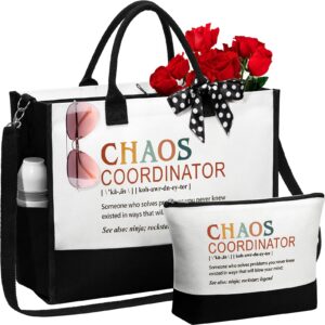 christmas coworker gifts for women thank you gifts, boss day gifts boss lady, birthday chaos coordinator gifts for manager office nurse teacher employee appreciation gifts - canvas tote bag makeup bag