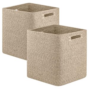 oiahomy storage cubes, 13 inch cube storage organizer, collapsible storage bins, baskets for organizing, storage bins for shelves-brown, 2-pack