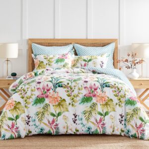 levtex home - malana duvet cover set - king duvet cover + two king pillow cases - tropical - green, coral, plum, teal - duvet cover (106 x 94in.) and pillow case (36 x 20in.) - cotton