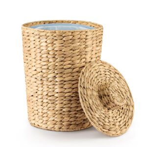 tidita 1.3 gallons wicker waste basket with lid - large wicker trash can for office - wastebaskets for bedroom, bathroom, kitchen, living room - boho handwoven trash cans for garbage (water hyacinth)