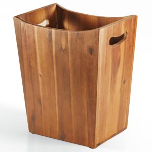 tidita 2 gallons wastebaskets- wooden waste basket with handles -small trash can for bedroom, spa bathroom decor, kitchen, living room, office - trash bin for under sink, garbage can (acacia wood)