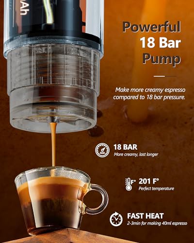 CONQUECO Portable Espresso Coffee Machine: 12V Electric Small Travel Expresso Maker - Self Heating 8 Cups Battery Powered Compatible for Nespresso Capsule - for Camping RV Hiking Office (w/Handbag)