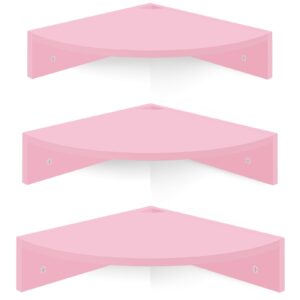 homode corner shelf wall mount, set of 3 corner floating shelves with cable hole, 3 tier wood corner hanging shelves, living room bedroom bathroom, pink