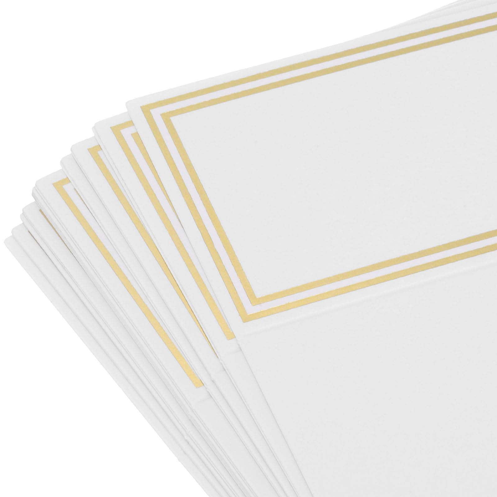 MECCANIXITY 20pcs Place Cards, Line Border Printable Place Name Cards for Table Setting Wedding Dinner Parties Events Reserved Seating, White Gold Double Line