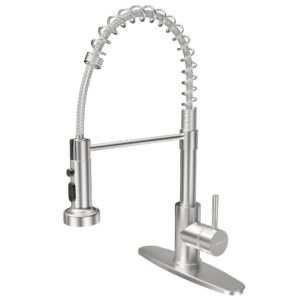 cabong kitchen sink faucet with deck plate, kitchen faucets with pull down sprayer stainless steel single handle 1/3 hole commercial industrial - brushed nicke