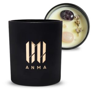 anma luxury candle - pink champagne fragrance - 18.5oz handcrafted soy wax candle with precious stones & botanicals - 50-hour clean burn - vegan aromatherapy for relaxation, rejuvenation & elegance