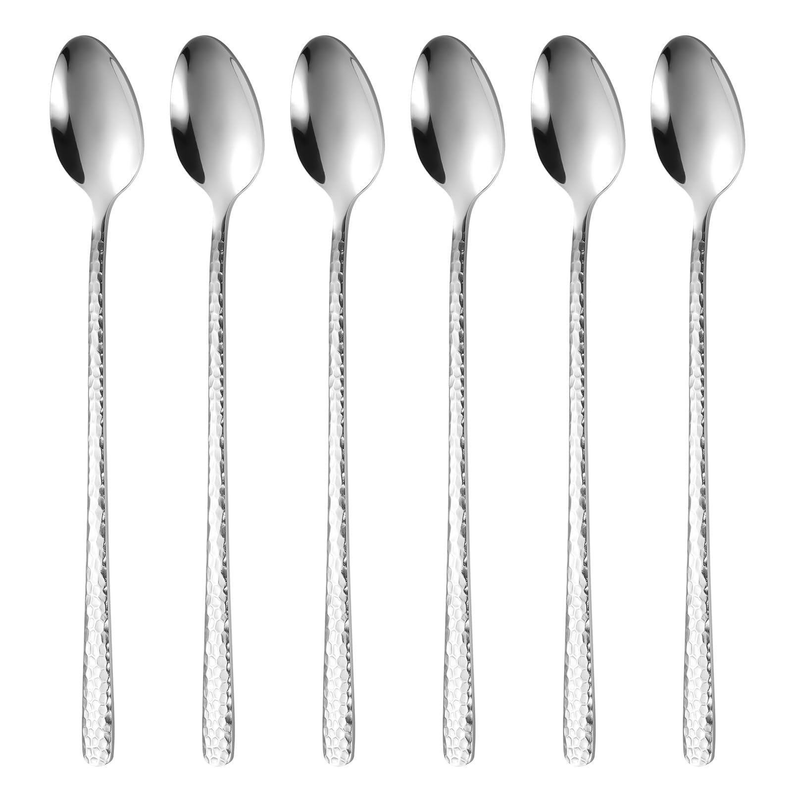 TSWEIHOME 8.4-Inch Hammered Ice Tea Spoons Long Handle, Coffee Spoons, Ice Cream Spoons, Stainless Steel Cocktail Stirring Spoons, Tea Spoons，Set of 6