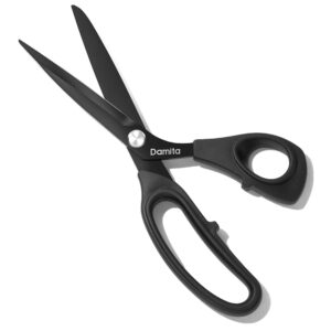 damita 8.5" fabric scissors - black titanium coated, heavy duty premium forged sewing scissors with tpr grip handles for tailor, leather, dressmaking, office and more