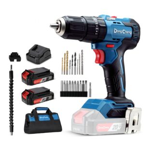 dong cheng 20v brushless heavy-duty impact drill, 435 in.lbs, 27000 bpm, 1/2" keyless metal chuck, 20+1+1 clutch, cordless hammer drill with 2 battery kit for drilling brick wall, metal, wood