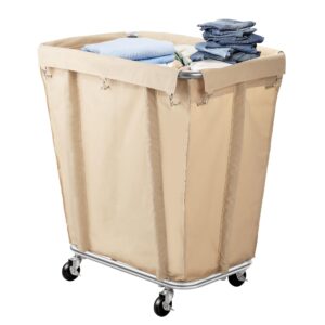 rengue laundry cart with wheels, 320 l capacity commercial laundry sorter rolling laundry hamper with waterproof oxford basket and sturdy steel frame, 260 lbs load, beige