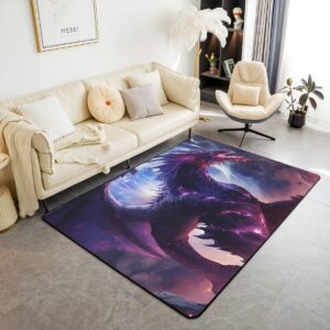 erosebridal 3d dragon area rug 3x5 cartoon magical animal rug for young fantasy mysterious wildlife carpet purple red volcano fire washable decorative rug for living room