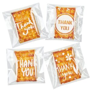 jutieuo 4x4 cellophane bags self adhesive thank you cookie bags (100-count) small clear gift bags individual treat bags for packaging, party favor, bake sale, gift giving