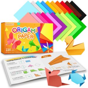 gaganiu origami paper, double sided color origami paper kit, 220 sheets multicolor square easy fold paper with origami manual for beginner, paper & paper crafts diy projects(6x6inch)