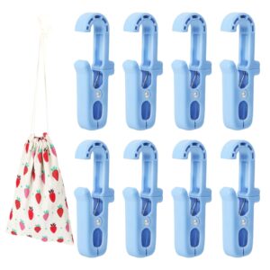 8pcs plastic clips for hanging,heavy duty hanger clips with bag,large swivel clothes pins with hooks for bathroom wardrobe,strong laundry hooks with clips for socks boot bras towels（blue）