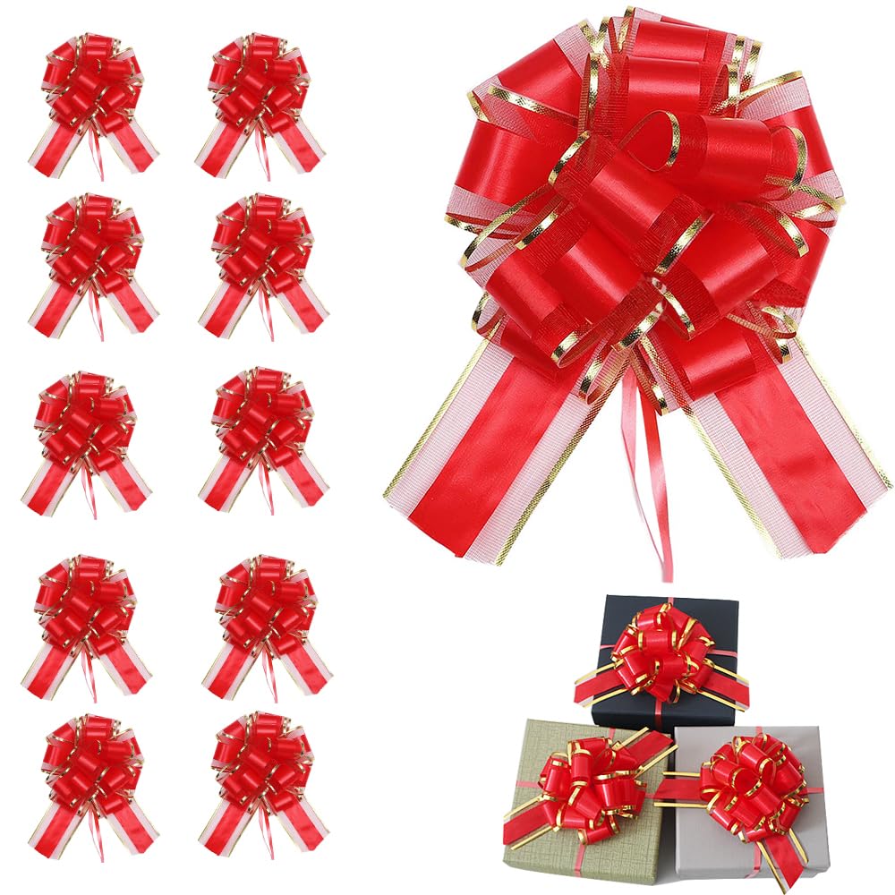 LHMTFCYY 8 Pieces Small Pull Bow Gift Wrapping Pull Bow Ribbon Pull Bows for Christmas Wedding Baskets Valentine's Day Bows 4 inch Bows for Gift Wrapping (red)