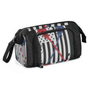 glaphy american flag with lacrosse hockey pencil case large capacity pencil pouch bag zipper storage stationery bag for office college school