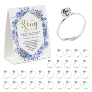 put a ring on it game(50 rings with one sign), don't say wedding or bride game, fun bridal shower game, bridal shower decorations geometric frame blue floral-jzds07