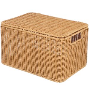 aboofan wicker storage basket with lid woven rattan seagrass storage box rectangular household organizer boxes shelf wardrobe organizer cube clothes container for organizing