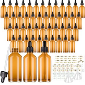 cyclemore 1oz amber glass dropper bottles 48 pack tincture bottles with eye droppers, two plastic funnels and labels. glass essiential oil bottles for chemistry lab chemicals, perfumes & more liquids