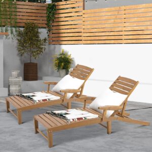 furndoor outdoor chaise lounge chairs set of 2, patio wood lounge chair with adjustable backrest for poolside, porch, patio