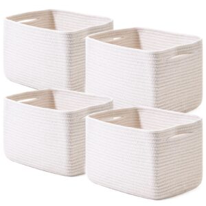 icerzcz storage baskets for organizing, woven baskets for storage, storage baskets bin for shelves, cotton rope basket with handles, 12.5" lx9.1w x7.9h, (4 pack) white