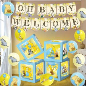 pooh bear baby shower decorations balloons, winnie banner vintage winnie theme baby shower party supplies baby girl boy newborn baby winnie balloon box decorations for baby shower party decoration