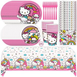 hello kitty birthday decorations & party supplies | hello kitty plates, cups, napkins, tablecloth, forks, sticker | serves 16 guests | officially licensed