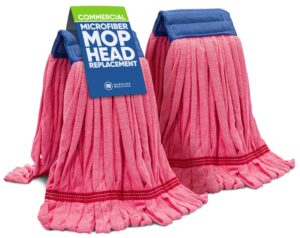 commercial mop head replacement - 2 pack red large microfiber tube mop | industrial wet mops | washable refill, reusable, heavy duty, looped end mopheads | | hardwood, concrete