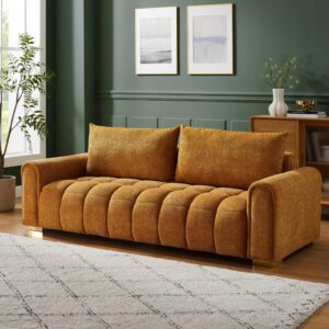 vanomi 87" loveseat sofa, comfortable thick cushion living room couch, easy-to-install apartment sofa couch, boucle, curry