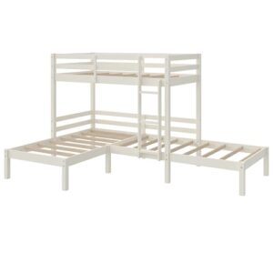 dhp casey kids' l-shaped corner triple bunk bed, white