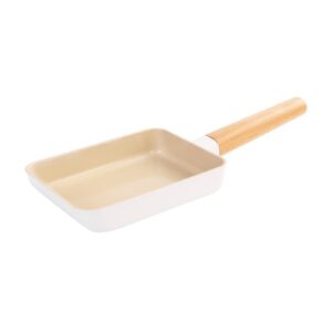 beijialy japanese omelette pan, japanese breakfast pan, rectangular shaped ceramic coating non stick pancake egg roll frying pan with wood handle