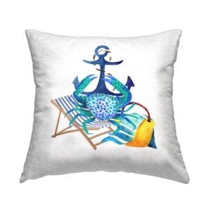 stupell industries summer beach anchor outdoor printed pillow, 18 x 18, blue