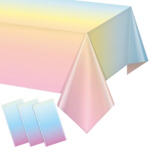 3 pack pastel rainbow plastic tablecloth party decorations, pastel disposable table covers for rectangle tables, rainbow table cloth for birthday baby shower wedding party supplies, 54x108inch