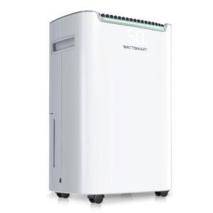 4,500 sq.ft dehumidifier for basement with drain hose, 50 pint dehumidifiers for large home with three operation modes, intelligent humidity control, 24hr timer for rv, bathroom, bedroom