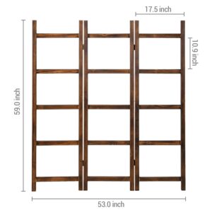 MyGift 3 Panel Solid Burnt Wood Blanket Ladder and Towel Rack, Decorative Free Standing Folding Room Divider for Blankets, Quilts, Throws, Towels, Clothing