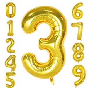 rukinovi 40 inch numbers birthday party balloon,numbers 3 gold balloons for 3 13 23 30 31 32 33 34 35 36 37 38 39 birthday party,anniversary, graduation etc party decorations